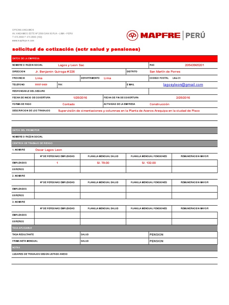 Solicitud SCTR Mapfre para Construcción | PDF | Derecho