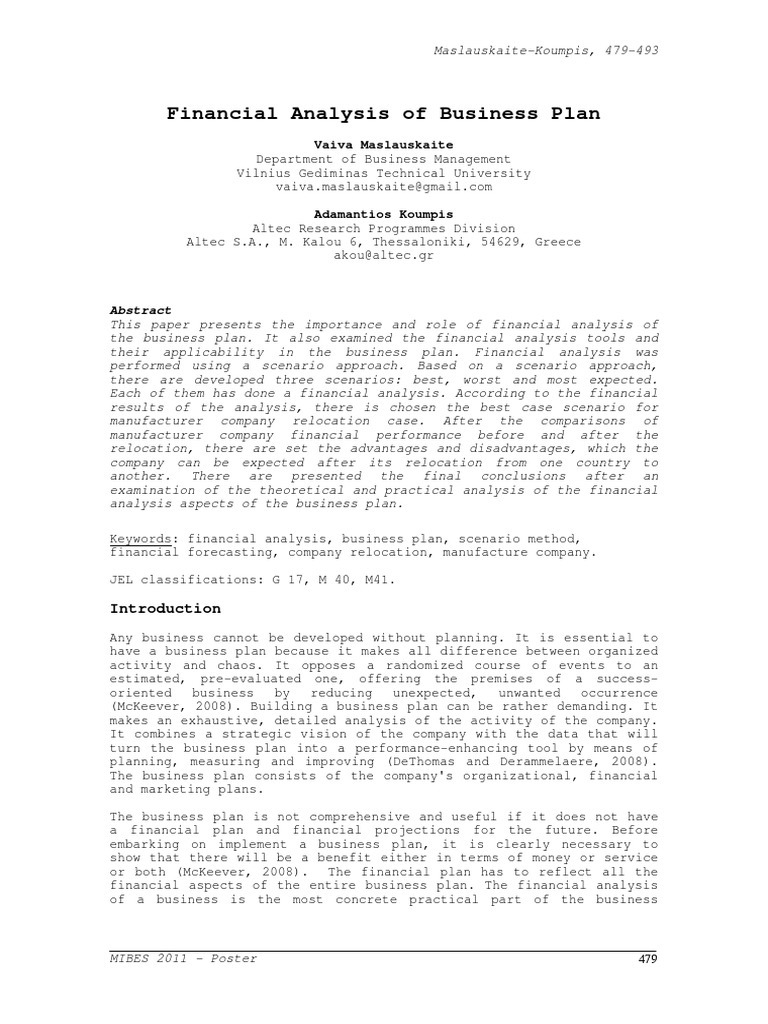 Financial Analysis For Business Plan | PDF | Financial Plan | Business Plan