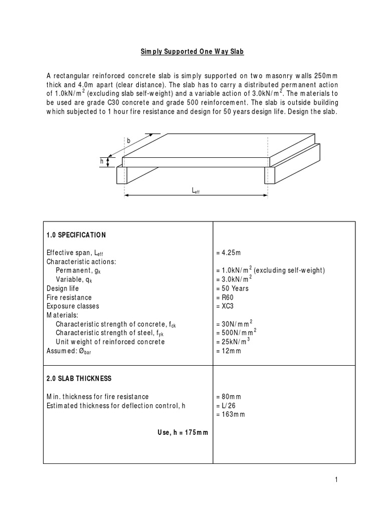 Example 6.1 - Slab-Simply Supported (One-Way) | PDF | Reinforced ...