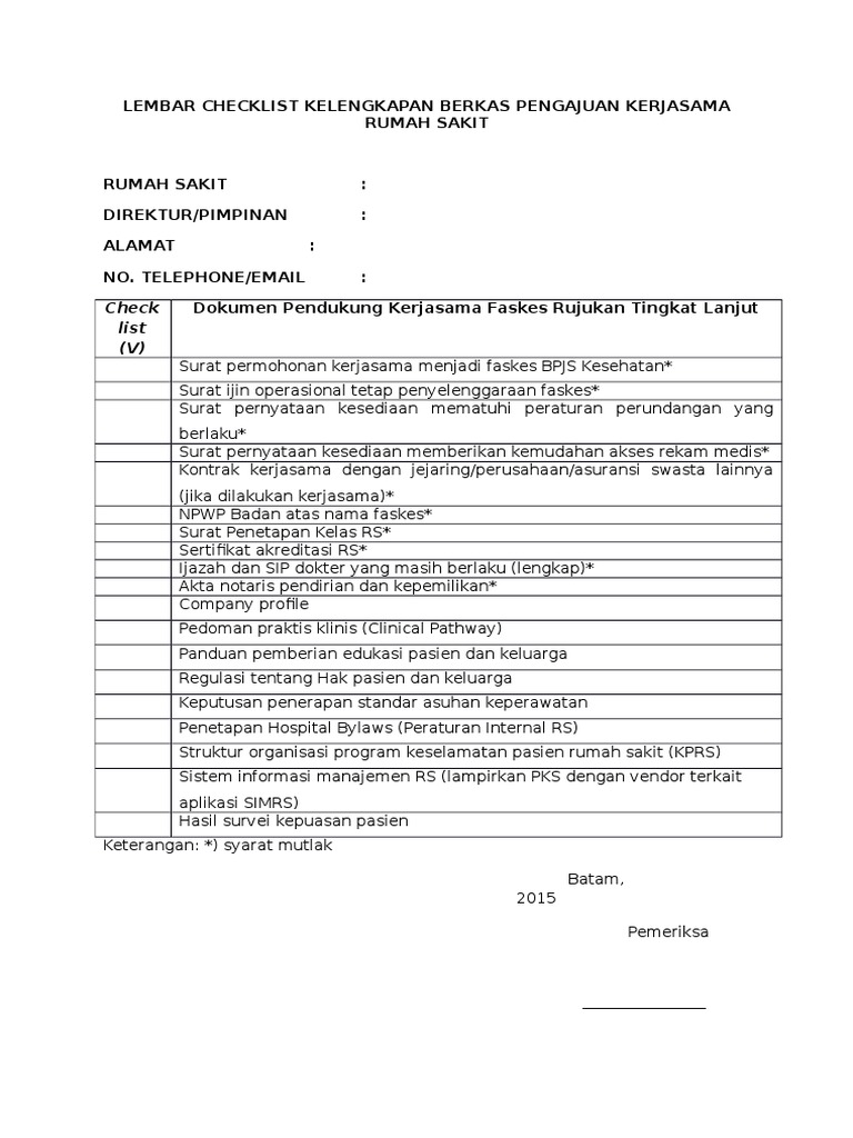 Lembar Checklist Berkas RS | PDF