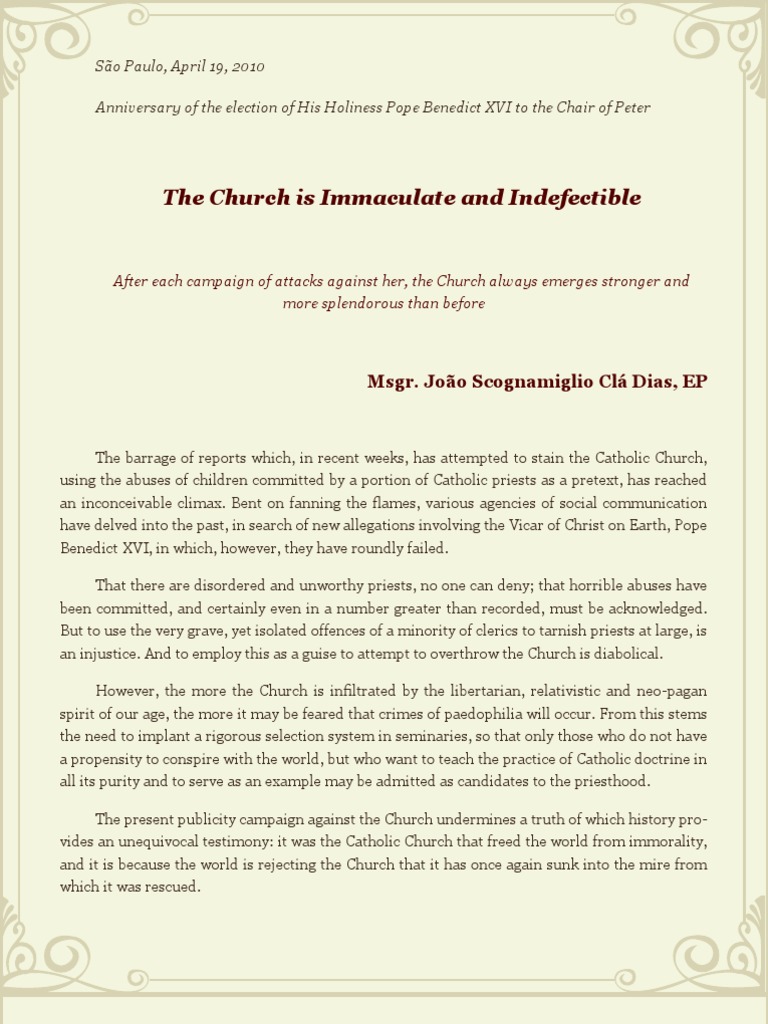The Church Is Immaculate and Indefectible | PDF | Sacred | Catholic Church