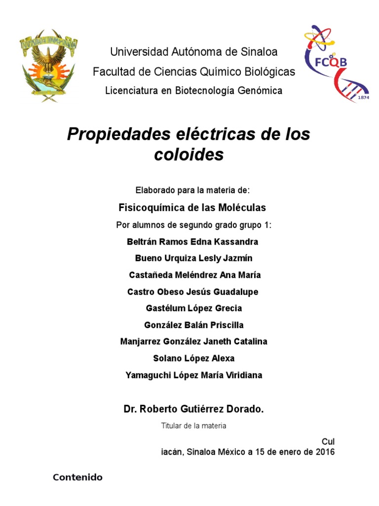 Propiedades Electricas de Los Coloides1 | PDF | Coloide | Electroforesis