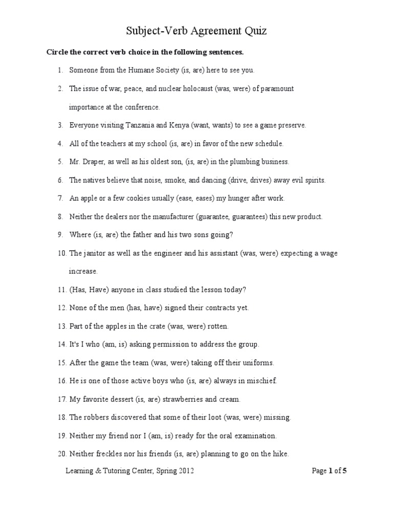 Subject Verb Agreement Quiz | PDF | Mary Shelley | Percy Bysshe Shelley