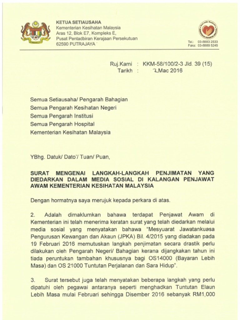 Surat YBhg. Datuk Ketua Setiausaha Bil KKM-581002-3 Jld. 39 (15 ...