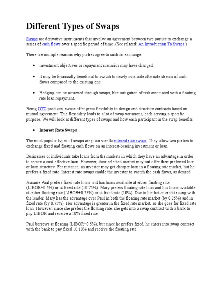 Different Types of Swaps: Swaps Cash Flows An Introduction To Swaps ...