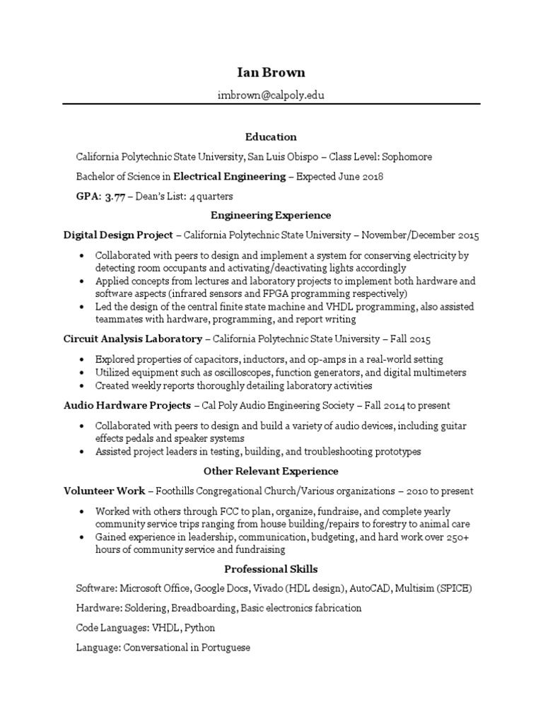 Electrical Engineering Student Profile | PDF