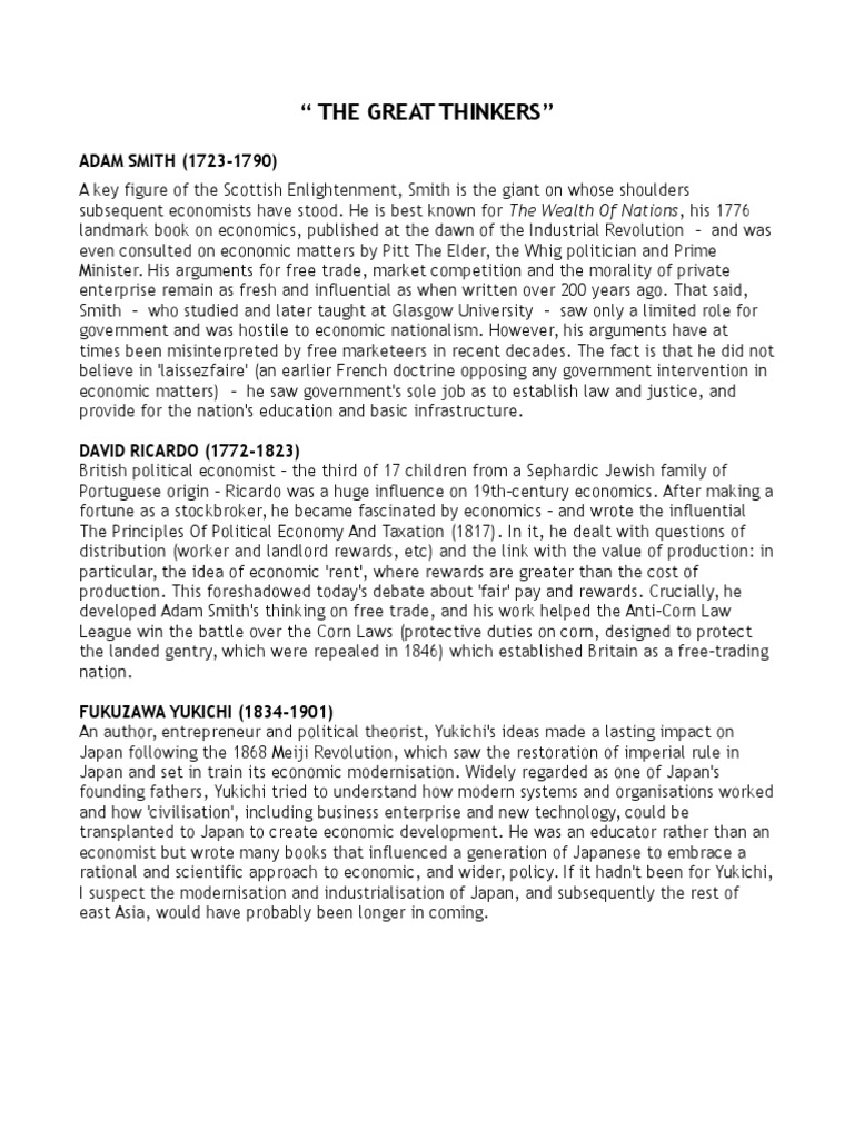 " The Great Thinkers": ADAM SMITH (1723-1790) | PDF | Neoclassical ...