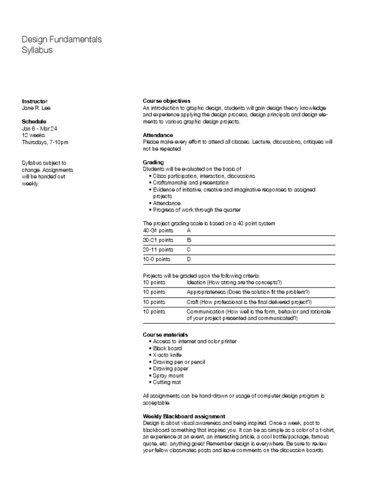 Graphic Design Fundamentals Course Syllabus | PDF | Graphic Design ...