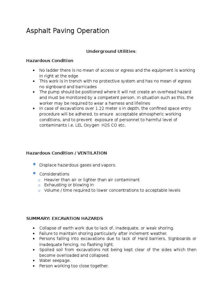 Asphalt Paving Operation Underground Utilities Hazardous Condition