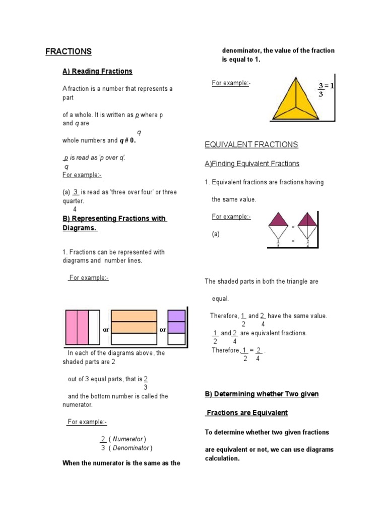 A) Reading Fractions | PDF | Fraction (Mathematics) | Arithmetic