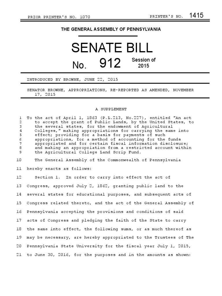 Senate Bill 912: The General Assembly of Pennsylvania | PDF ...