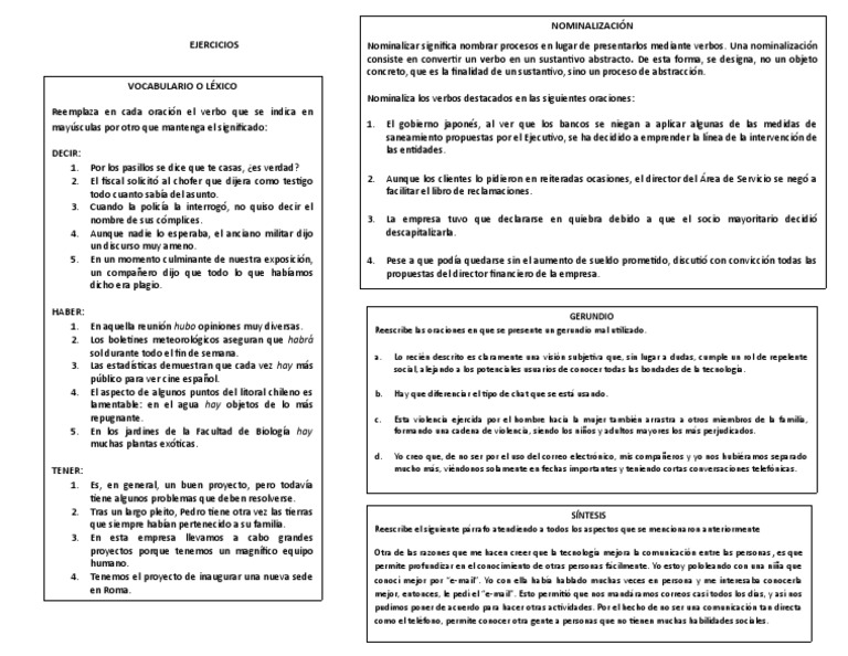 Ejercicios Aspectos Formales | PDF | Verbo