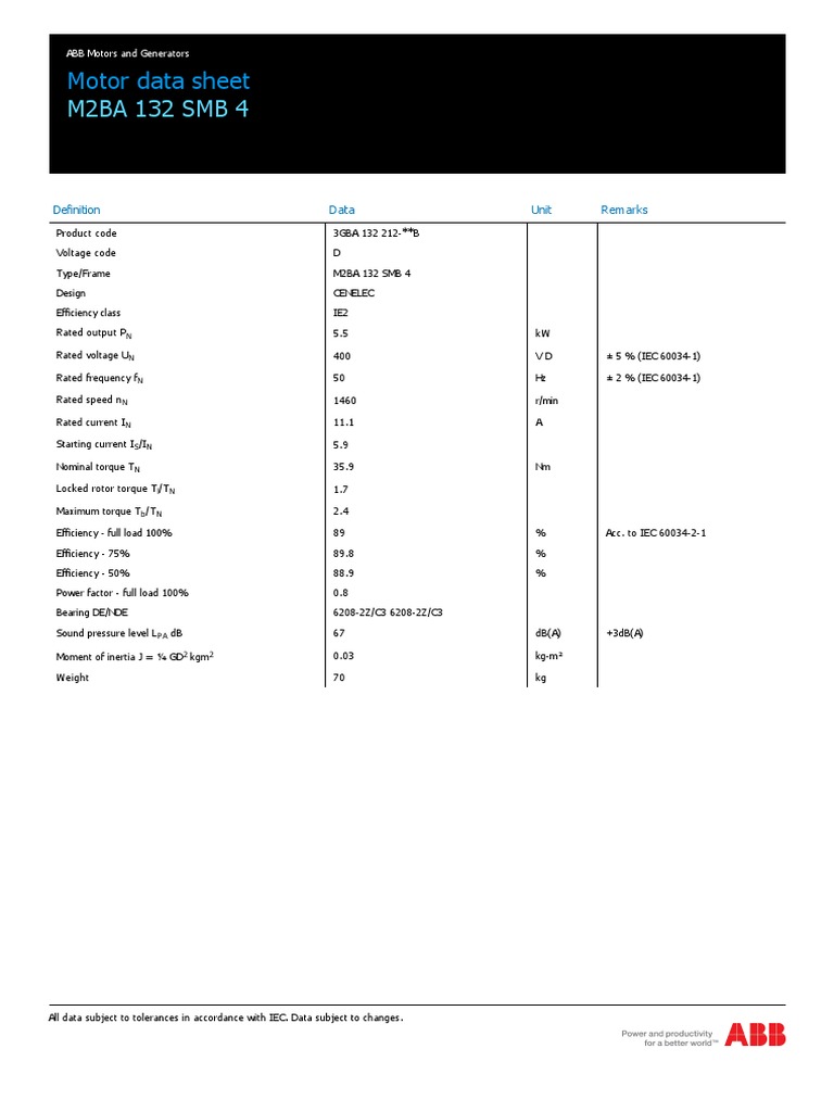 Motor Data For M2BA 132 SMB 4 - 400 - 50 - 5.5 - IE2 | PDF | Force ...