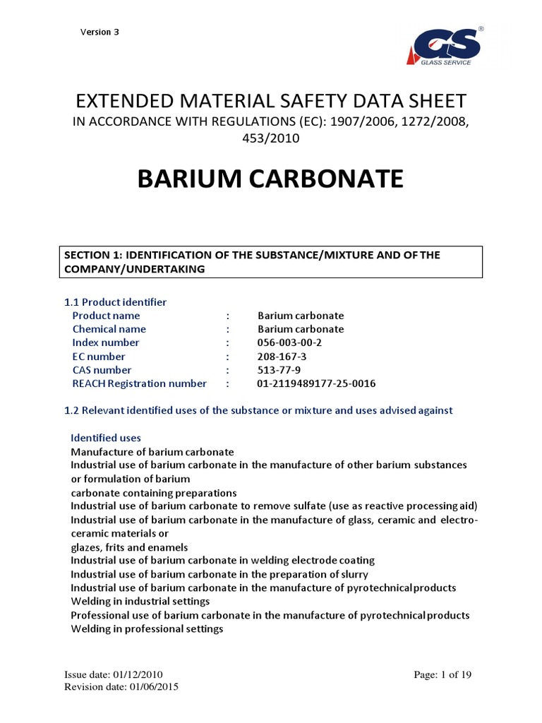 Barium Carbonate Extended Material Safety Data Sheet | PDF | Toxicity ...