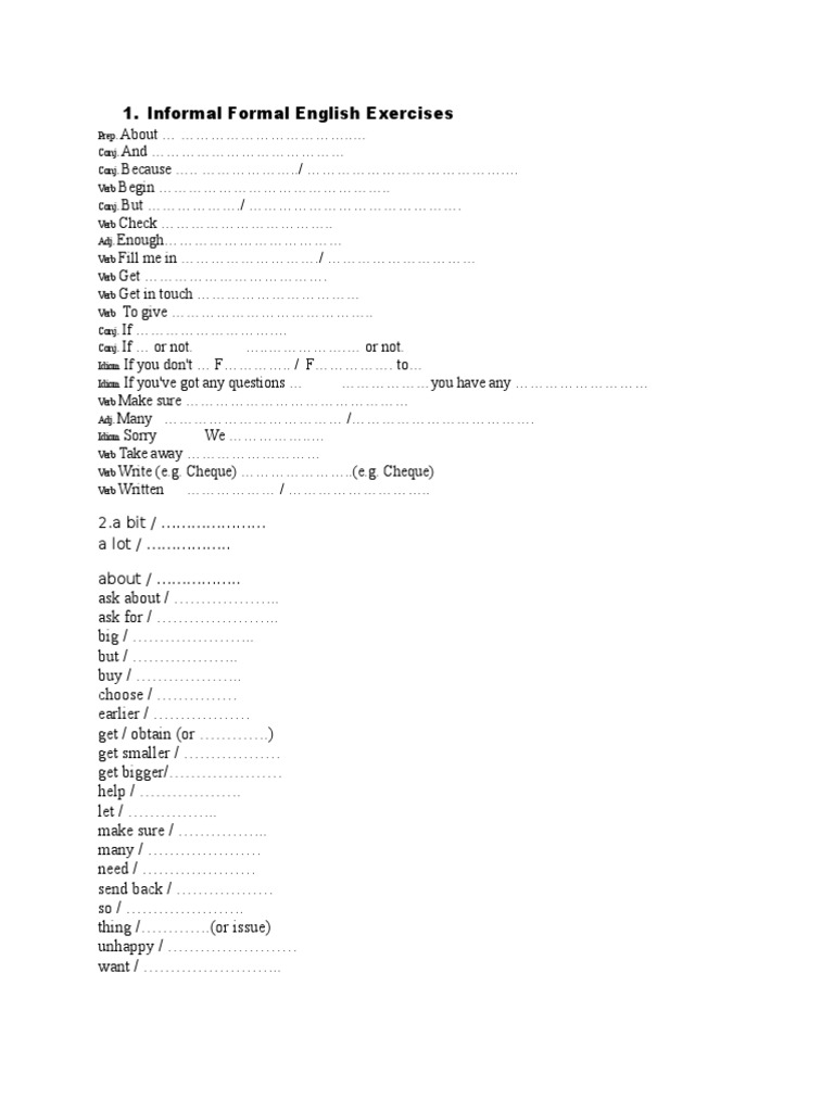 Formal vs Informal English Exercises | PDF | Language Arts & Discipline