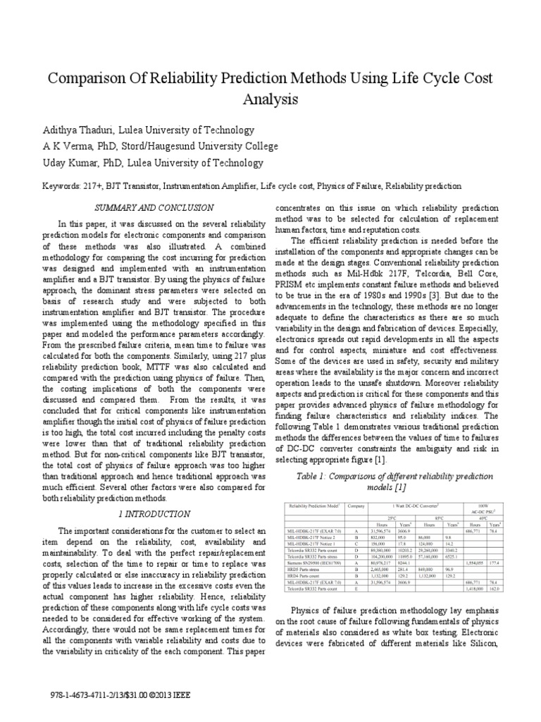 Reliability Prediction | PDF | Reliability Engineering | Bipolar ...