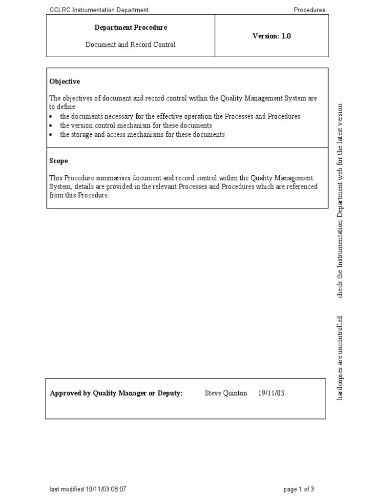 Document and Record Control | PDF | Project Manager | World Wide Web