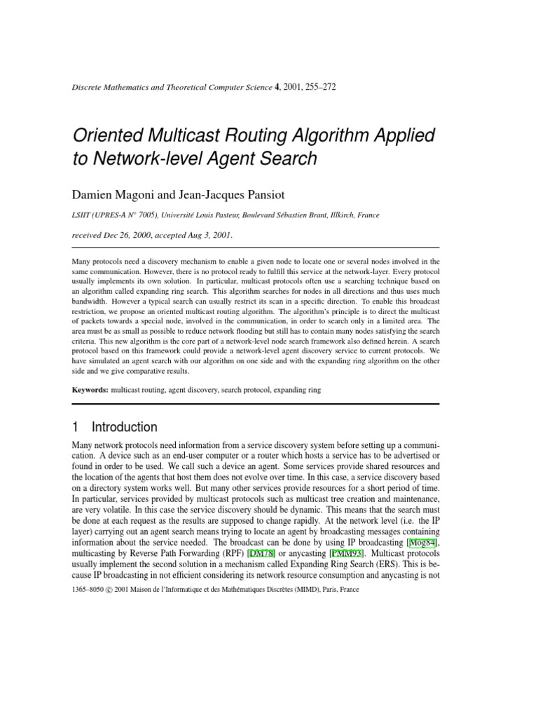 Oriented Multicast Routing Algorithm Applied To Network-Level Agent Search | PDF | Multicast ...