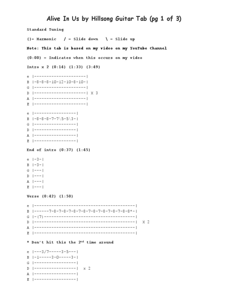 Alive in Us by Hillsong Guitar Tab | PDF