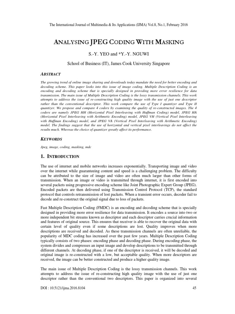 Analysing Jpeg Coding With Masking | PDF | Data Compression | Forward Error Correction