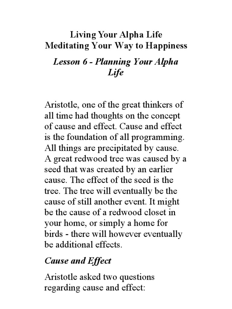 Lesson 6 - Planning Your Alpha Life | PDF | Aristotle | Causality