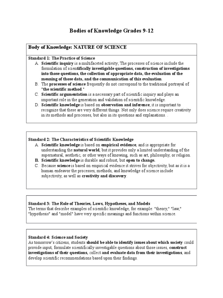 Bodies of Knowledge Grades 9-12 | PDF | Biology | Organisms