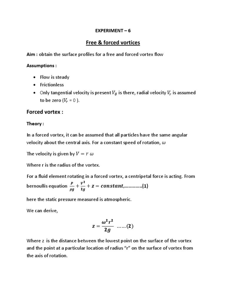 Experiment (7) Free and Forced Vortex | PDF | Vortices | Rotation ...