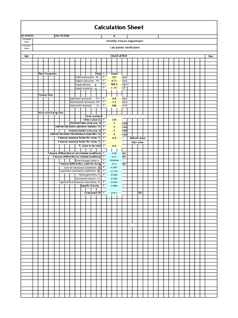 Control Valve Calculation Spreadsheet | PDF
