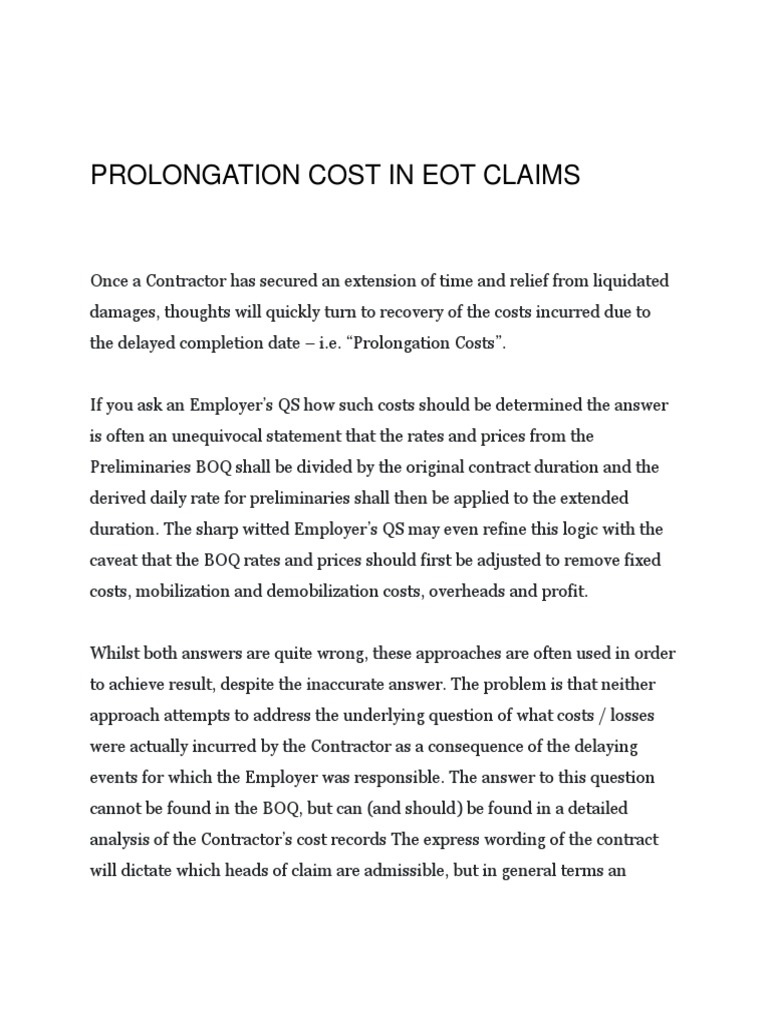 Prolongation Costs in EOT Claims | PDF | Cost | Damages
