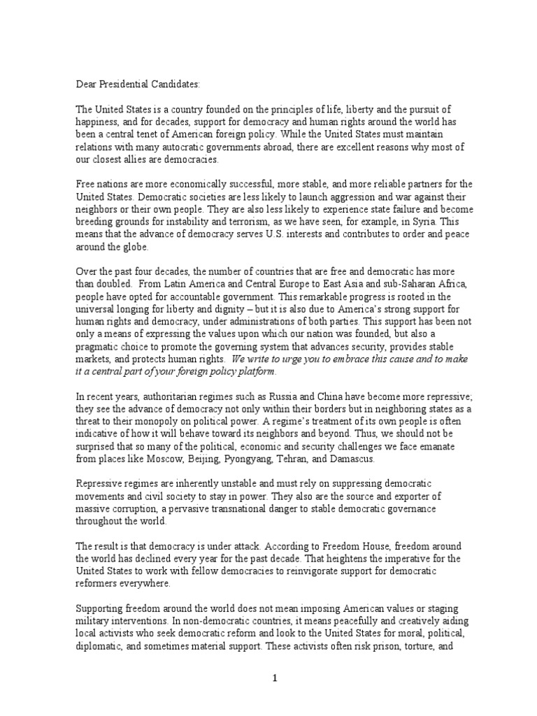 Open Letter To Presidential Candidates | PDF | Foreign Policy Of The ...