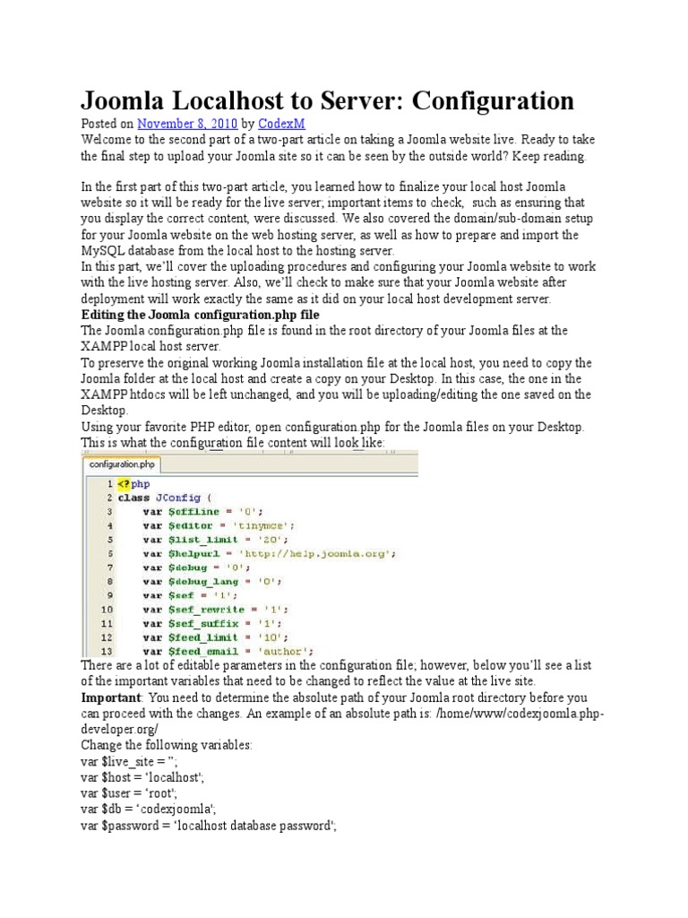 Configuring a Joomla Website for Deployment from Localhost to a Live ...