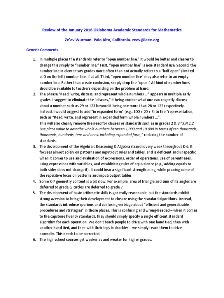 Oklahoma Math Standards Review 2016 | PDF | Fraction (Mathematics ...