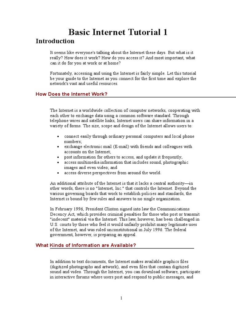 Basic Internet Tutorial 1: How Does The Internet Work? | PDF | World ...