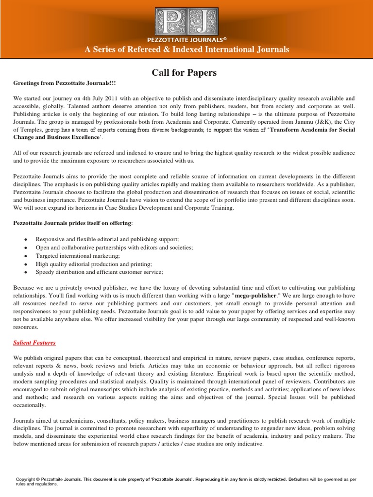 Call For Papers | PDF | Academic Publishing | Publishing