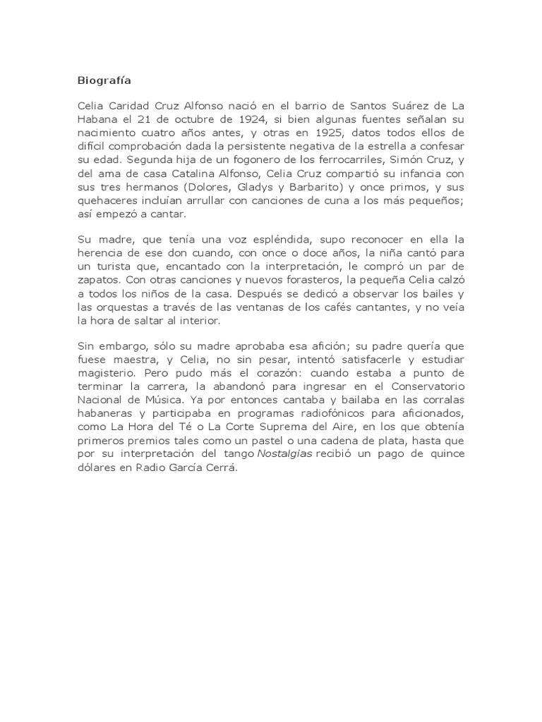 Biografía - Celia Cruz | PDF | Musica Latinoamericana | Musica cubana
