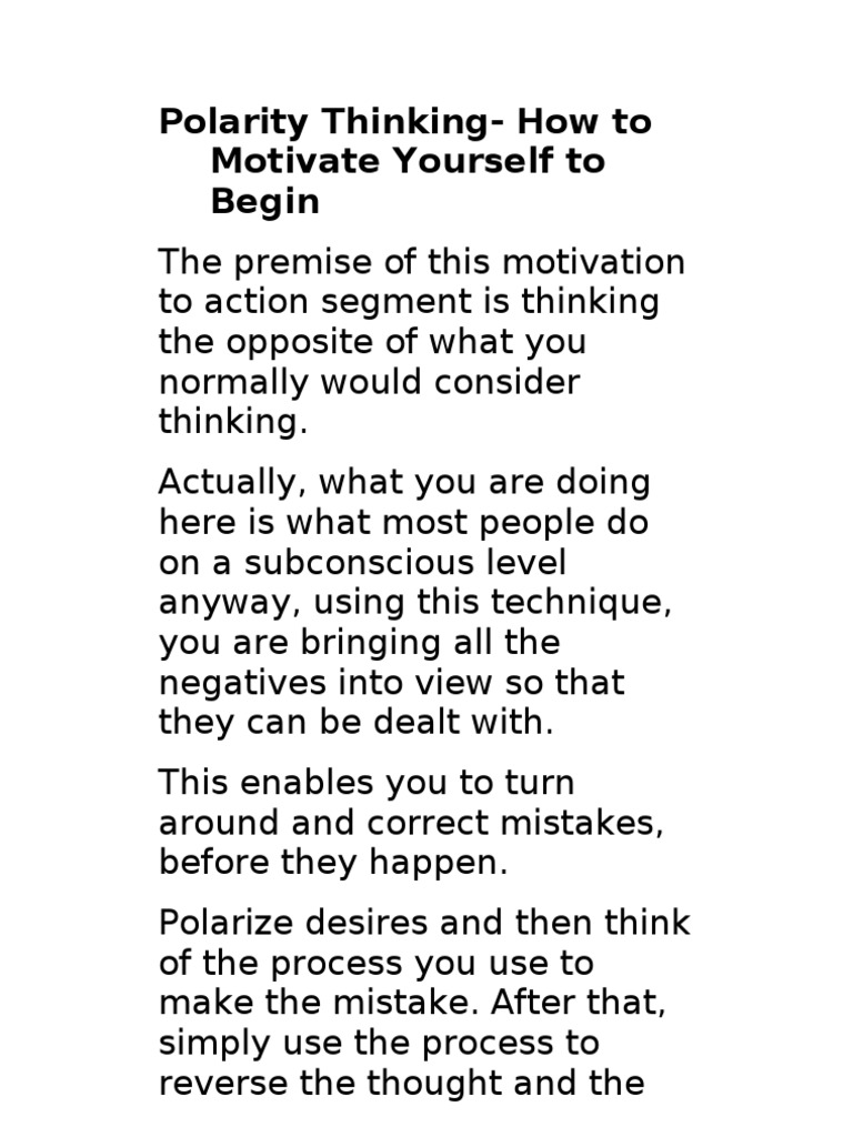 Polarity Thinking-How To Motivate Yourself To Begin | PDF | Thought | Mind