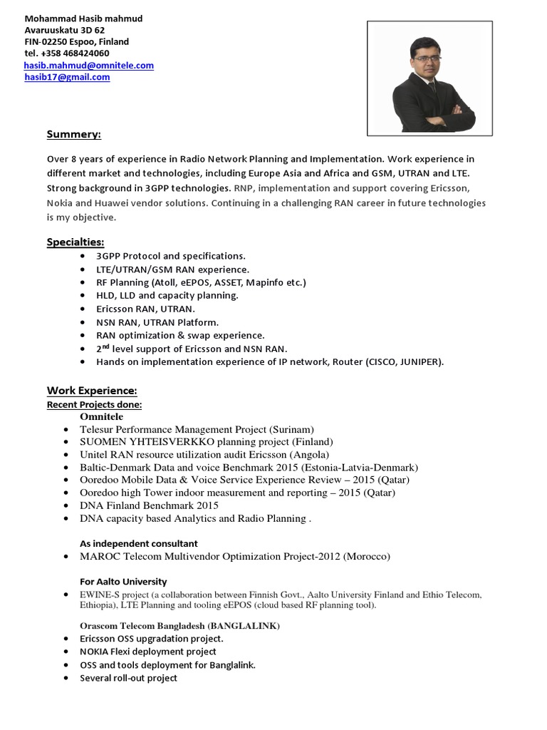 Hasib - Resume - Radio Design and Optimization | PDF | Ericsson | Lte (Telecommunication)