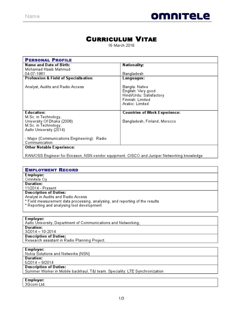 Curriculum Vitae Hasib Mahmud | PDF | Telecommunications Engineering | Telecommunications