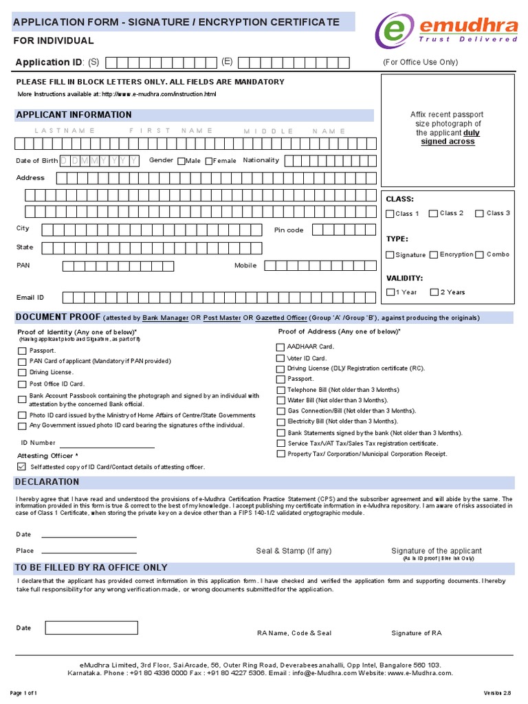 Emudra Signature Encryption Individual Printable | PDF | Identity ...