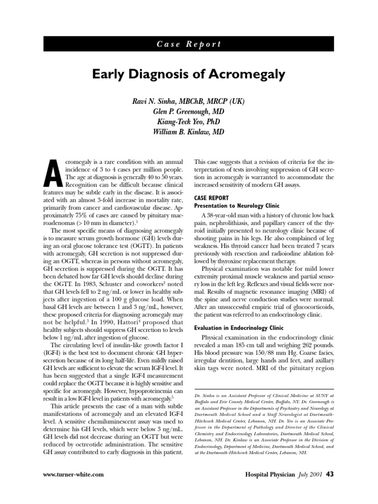 Acromegaly Early Diagnosis - Turner White | PDF | Growth Hormone ...