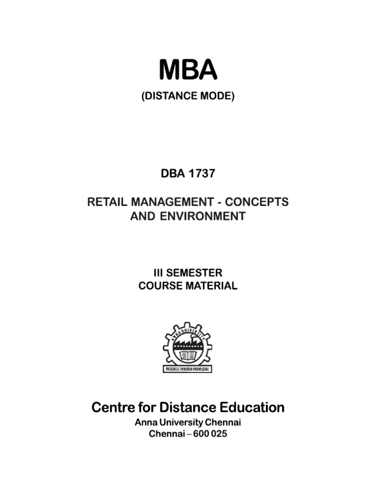 Anna University Distance Mode 3rd Sem MBA Retail Management PDF | PDF ...
