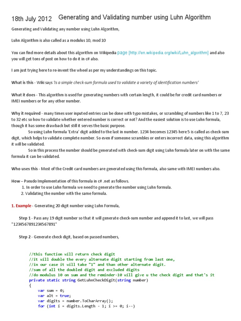Luhn Algorithm Theoretical Computer Science Areas Of Computer Science 
