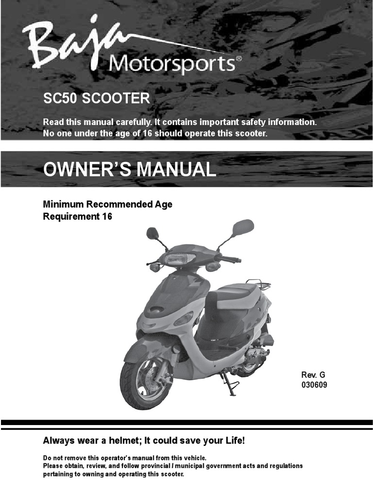 Owners Manual Sc50 Scooter | PDF | Tire | Battery (Electricity)