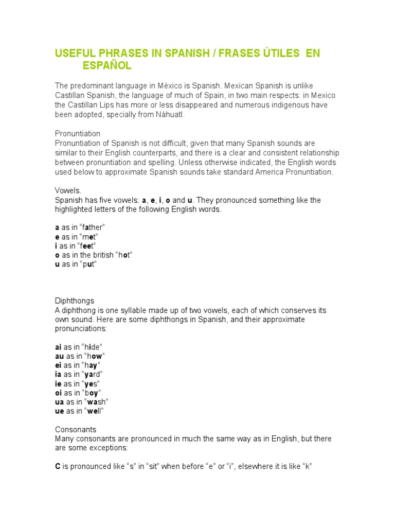 Useful Phrases in Spanish / Frases Útiles en Español | PDF | Spanish ...