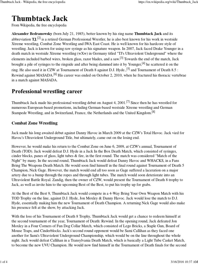 Thumbtack Jack - Wiki | PDF | Professional Wrestling Shows | American ...