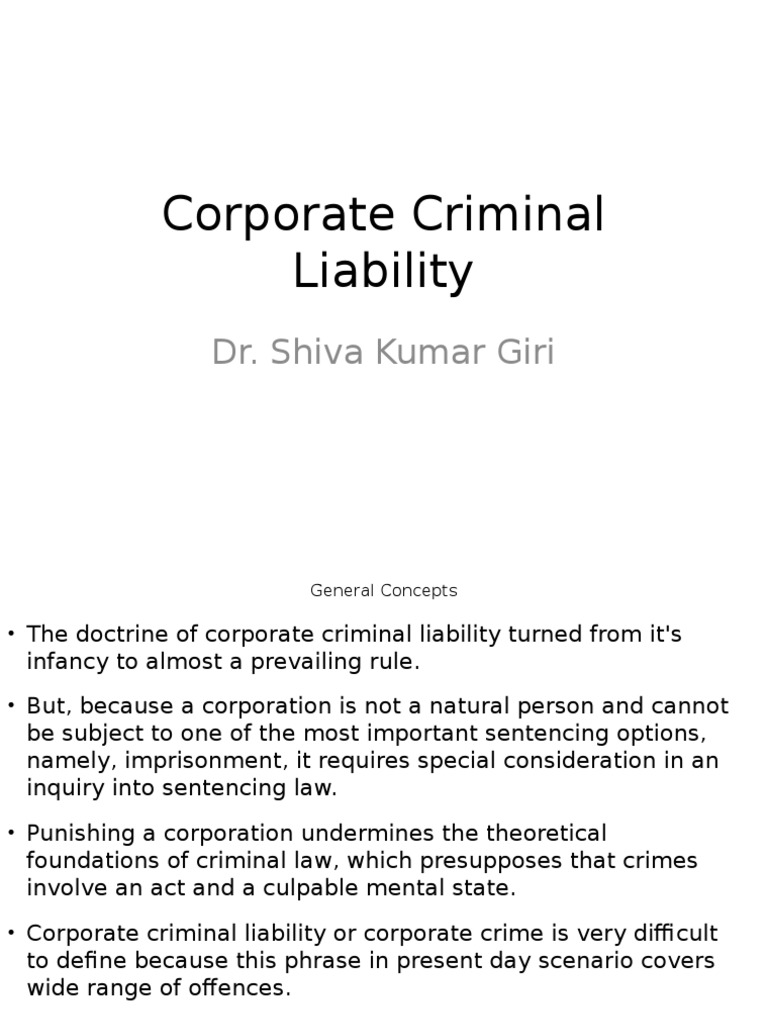 Corporate Criminal Liability.pptx | Mens Rea | Crimes