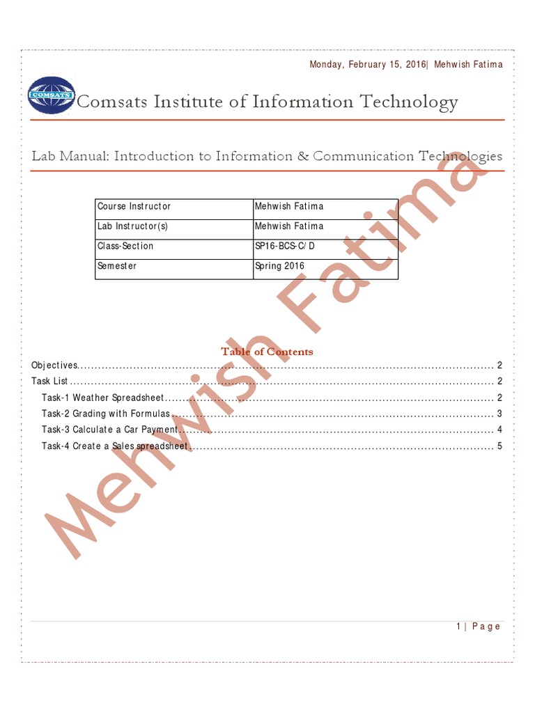 Comsats Institute of Information Technology: Lab Manual: Introduction ...
