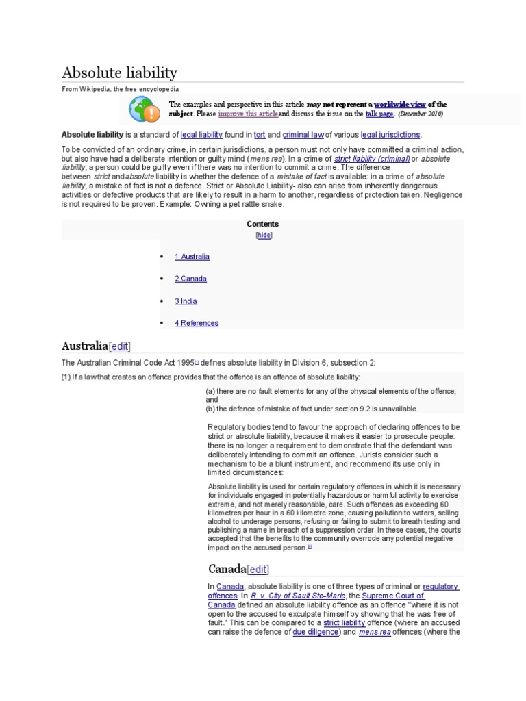 Absolute Liability: Australia | PDF | Mens Rea | Social Institutions