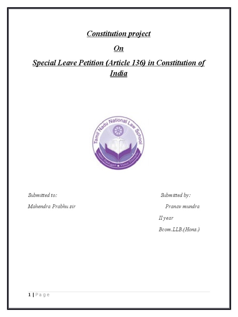 Constitution Project On Special Leave Petition (Article 136) in ...