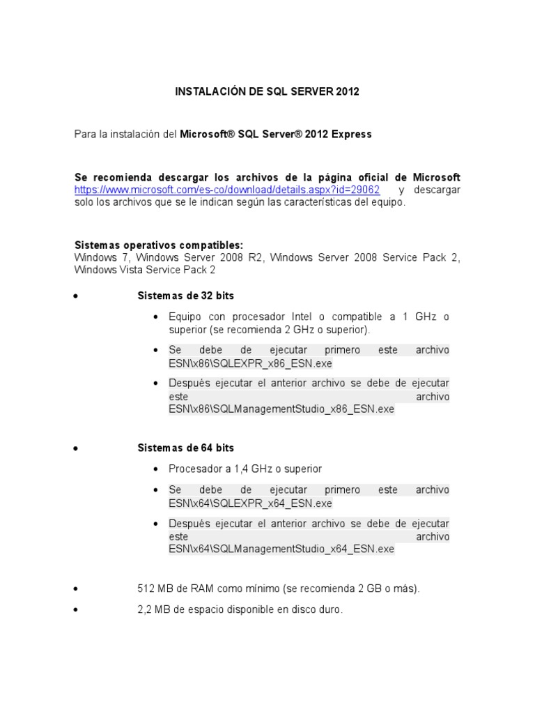Instalación de SQL Server 2012 y Odbc | PDF | Servidor SQL de Microsoft ...